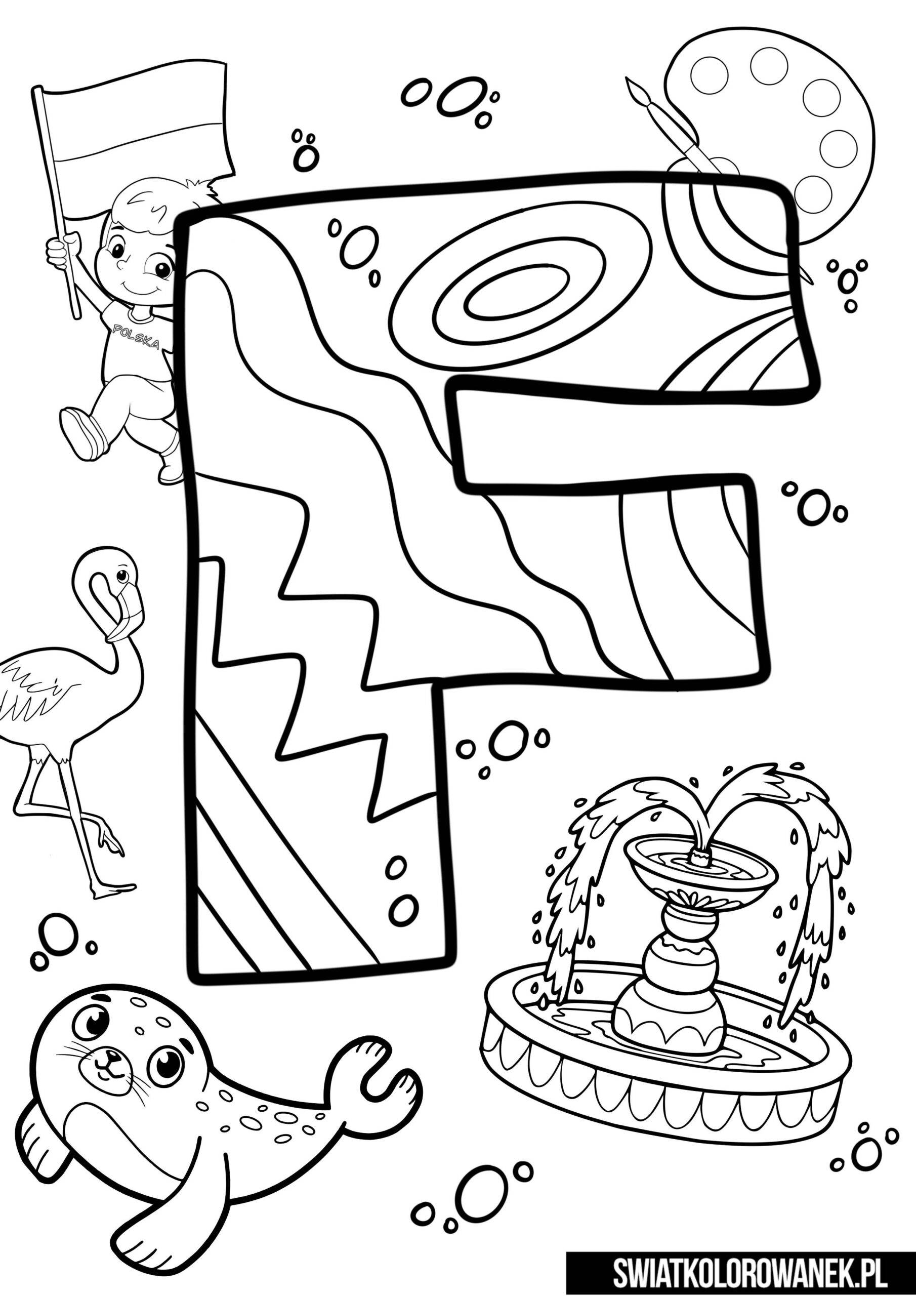 KOLOROWANKI ALFABET – LITERA F - ŚwiatKolorowanek.pl